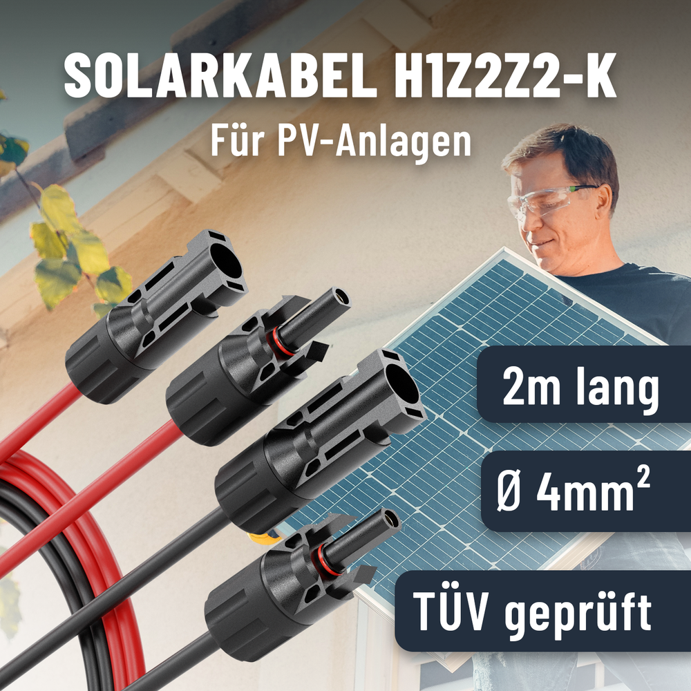 Solarkabel 4mm2 2x 2 Meter H1Z2Z2-K - PV Kabel von ABSINA